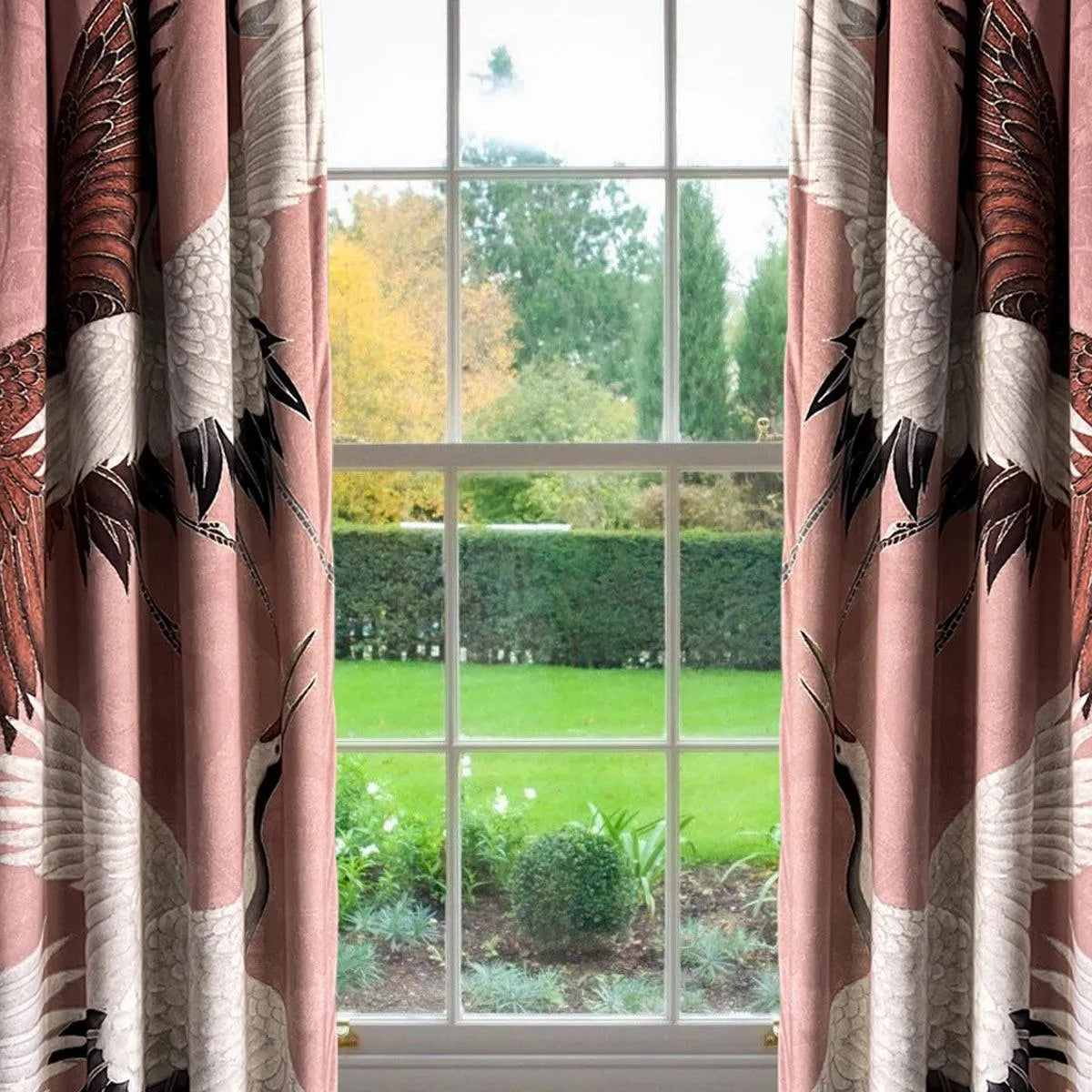 Crane Blush Printed Velvet Panel Curtain - Courthouse Interiors